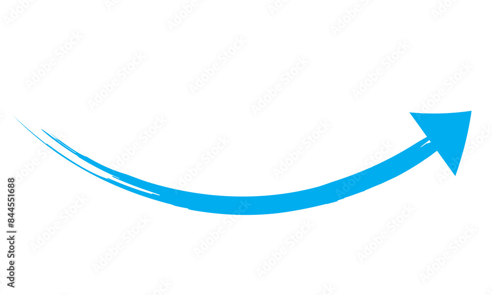 Blue hand painted arrow drawn with ink brush. Clipart isolated on white ...