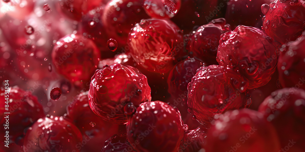 Ruby red blood cells microscopy close up examination of the inner body ...