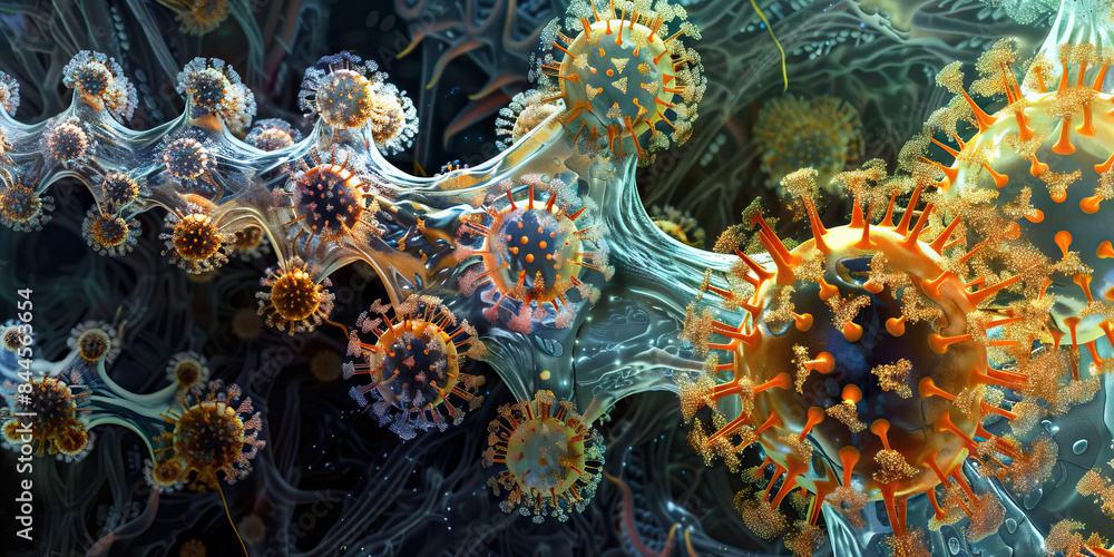 Viirus infected organism microscopic view of a cell being destroyed by ...