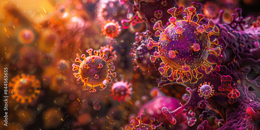Viirus infected organism microscopic view of a cell being destroyed by ...