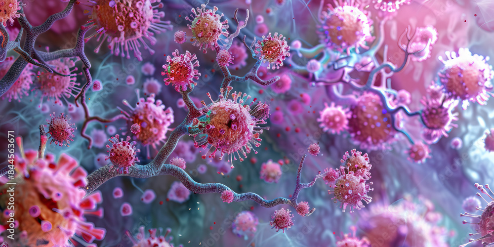 Viirus infected organism microscopic view of a cell being destroyed by ...