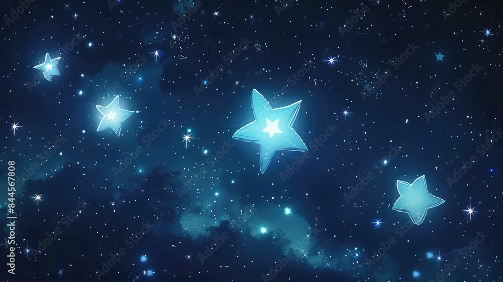 Twinkling stars in an animated white cartoon style depicted as flat 2d ...
