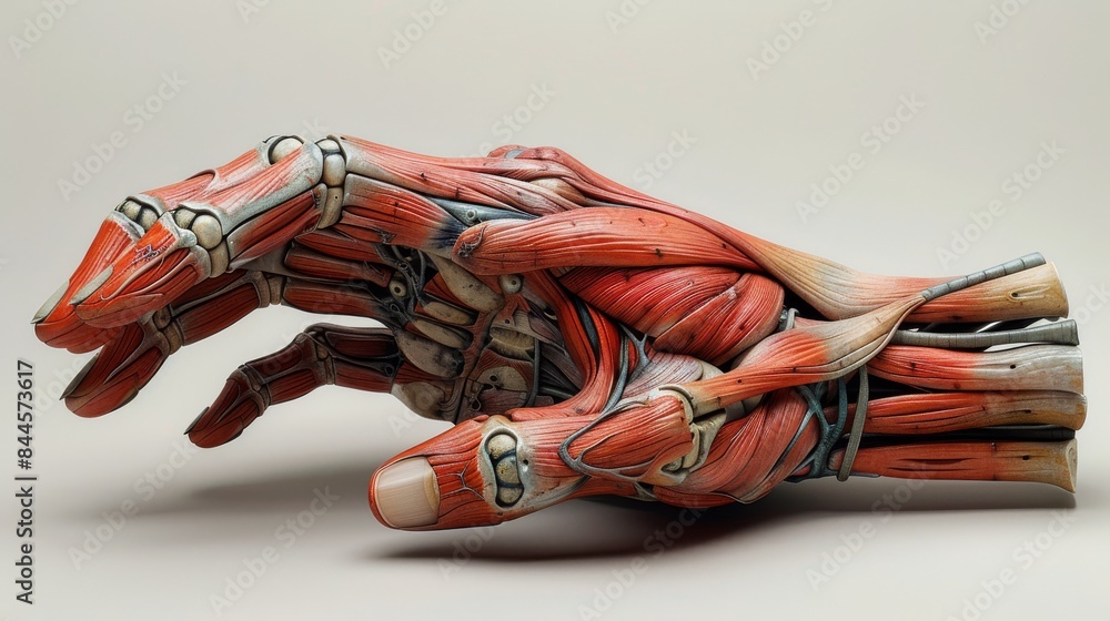 Mechanical human anatomy hand showing muscles tendons and bones Stock ...
