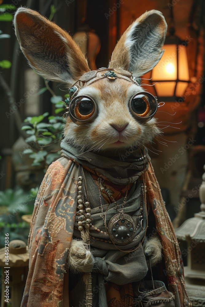 ancient Oracle guardian, alien skin furry rim light, rabbit temple ...