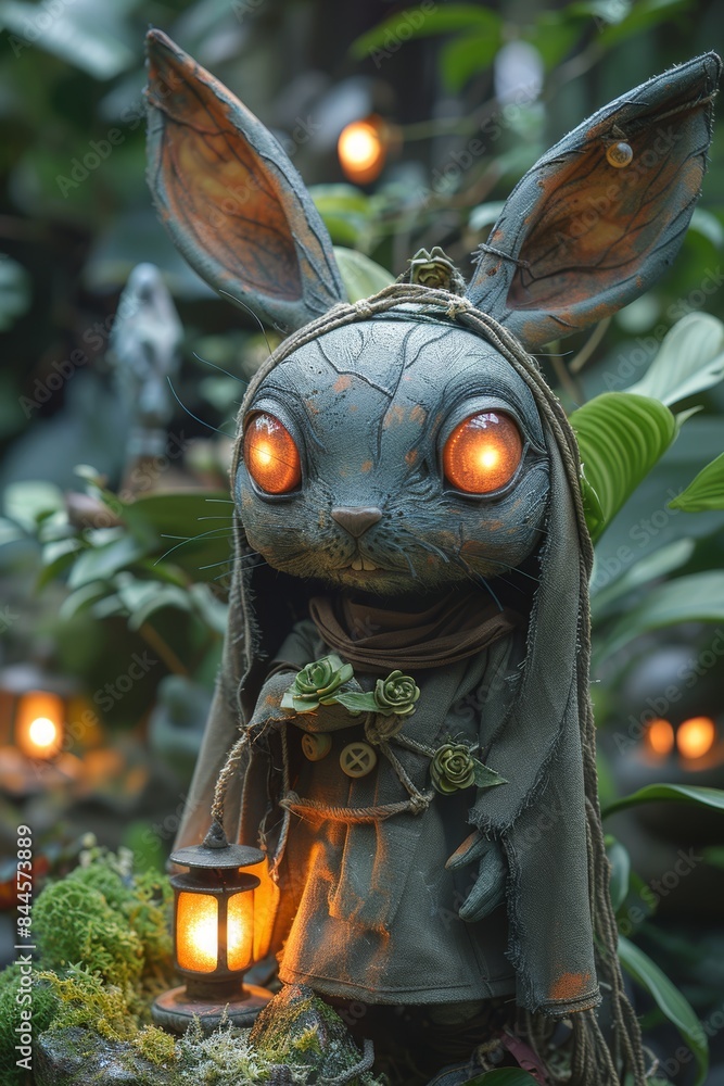ancient Oracle guardian, alien skin furry rim light, rabbit temple ...