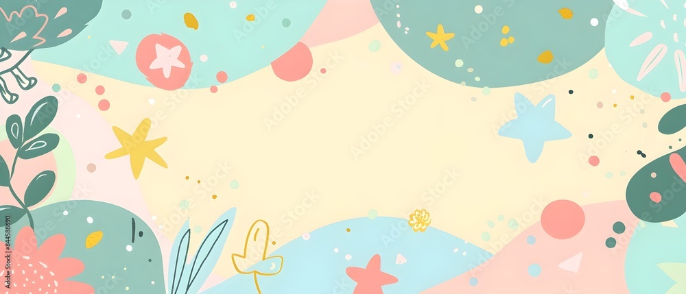 Pastel Geometric and Free flowing Shape Cartoon Border Design with ...