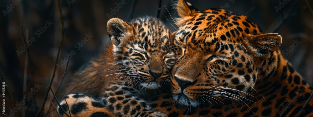 cute photo of mother leopard and her cub hugging each other Stock Photo ...