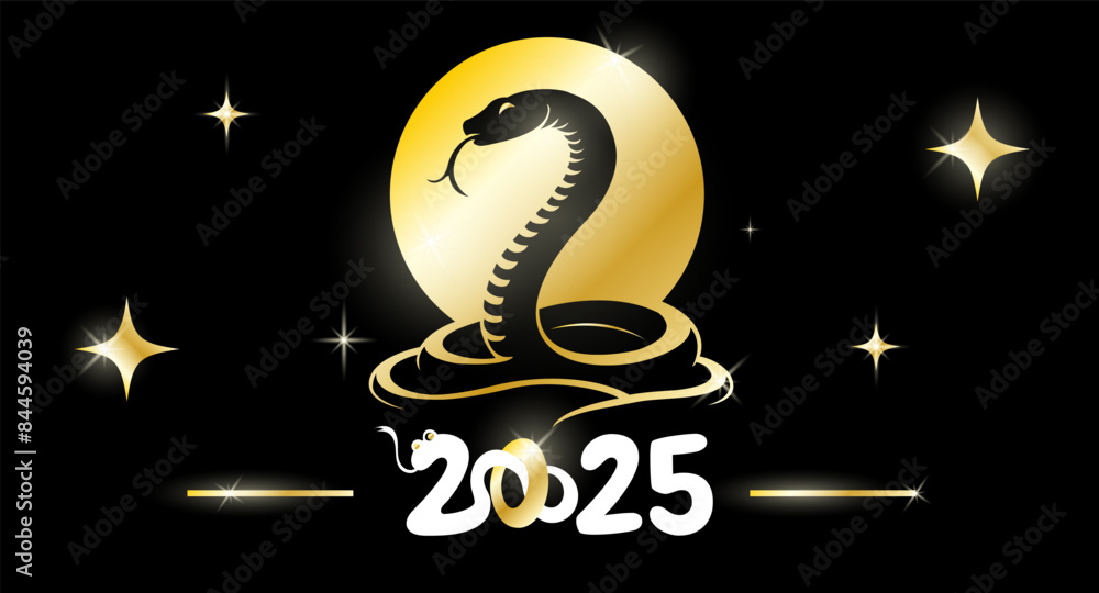 Golden silhouette of a snake, symbol of the year 2025. Background for a ...