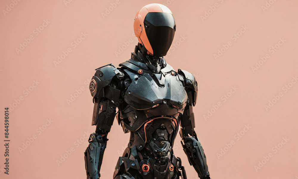 AI Robotics Presentation, Advanced Humanoid Robot in Black Armor ...