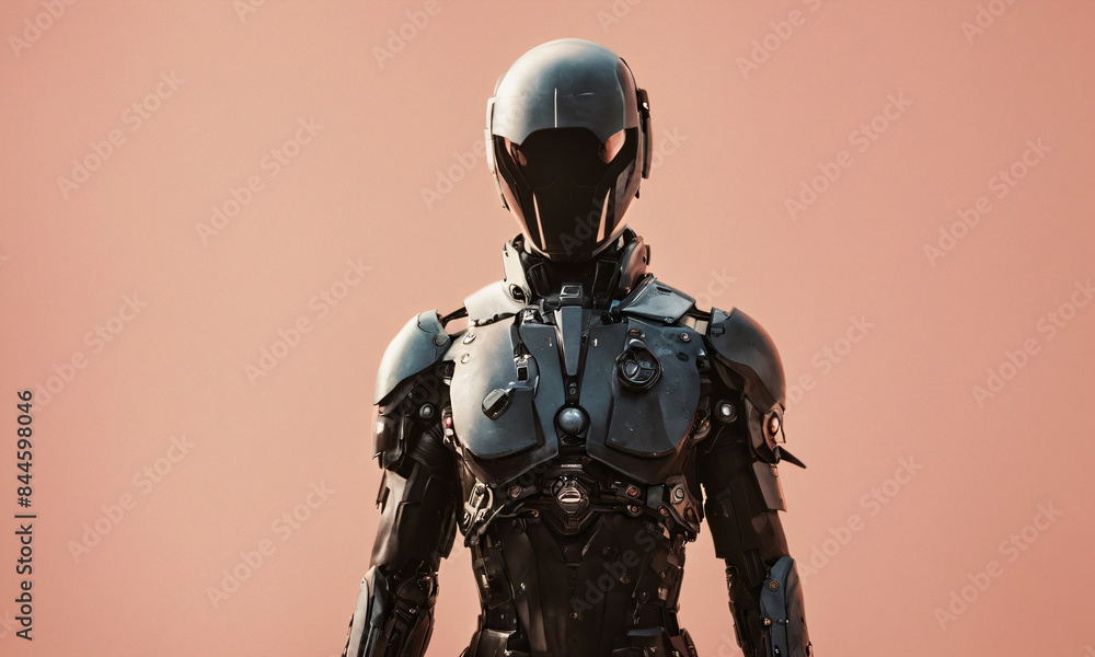 AI Robotics Presentation, Advanced Humanoid Robot in Black Armor ...