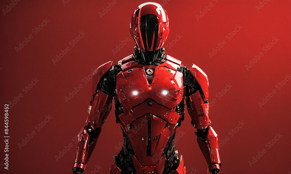 Marketing Materials, Futuristic Red Robot on Red Background, technology ...