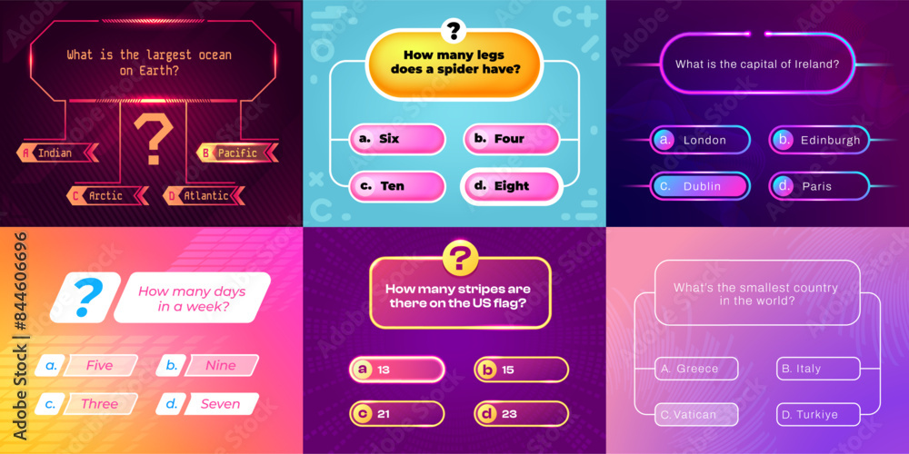 Trivia game ui. Question and answer template for quiz show, multiple ...