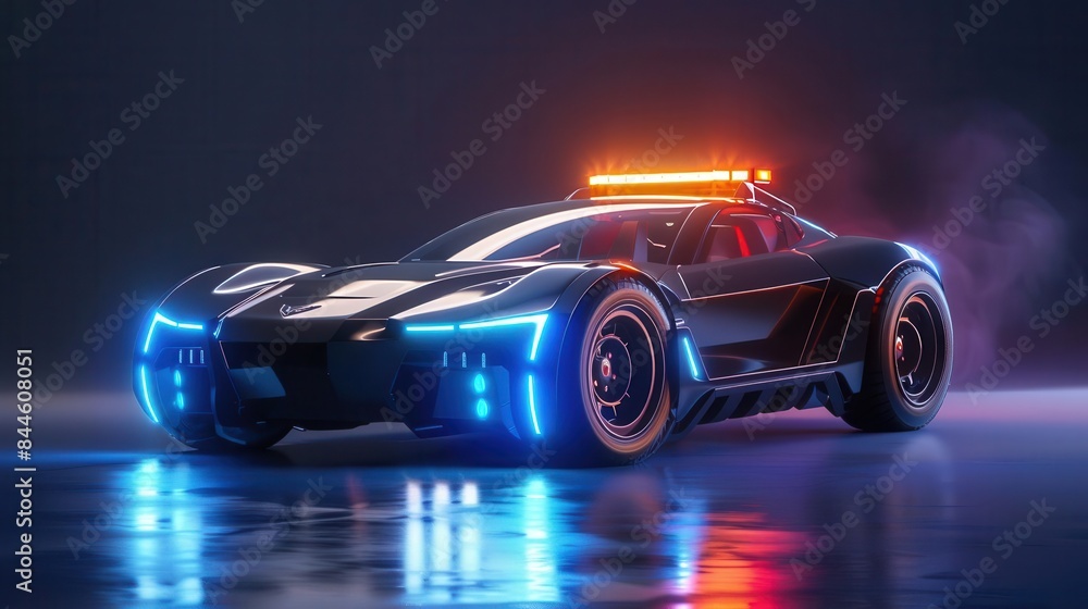 futuristic police car with flashing lights sleek and modern design 3d ...