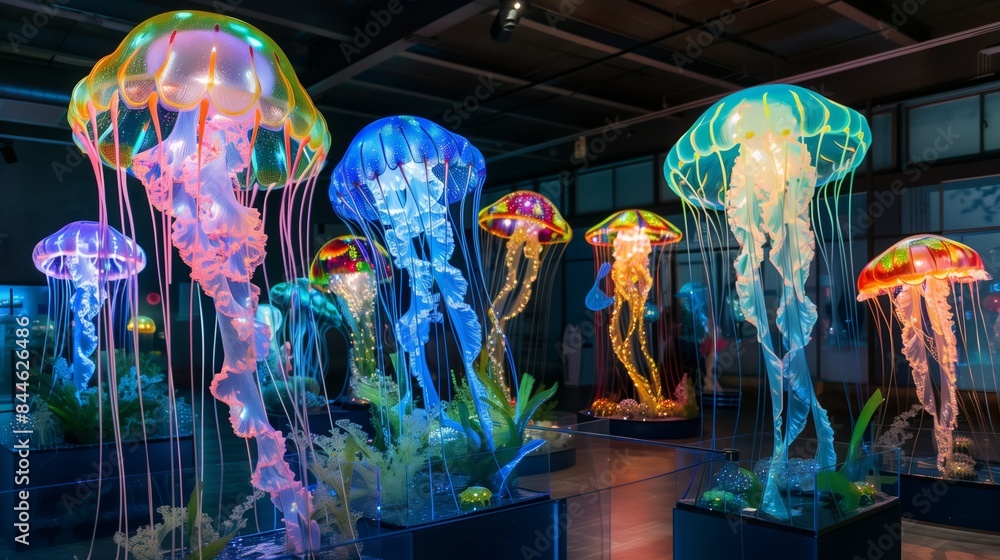 Explore an underwater-themed art exhibition with radiant jellyfish ...