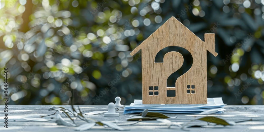 Miniature house with question marks, perfect for real estate and ...