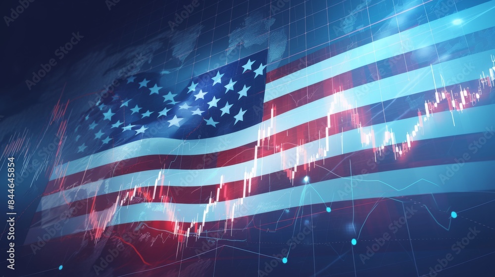 Stock market green red color economy. usa flag background. Trends ...