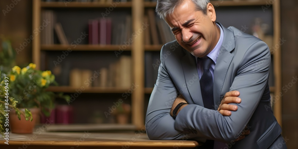 The Importance of Posture Man in Office Grimacing in Pain and Clutching Lower Back. Concept Back ...