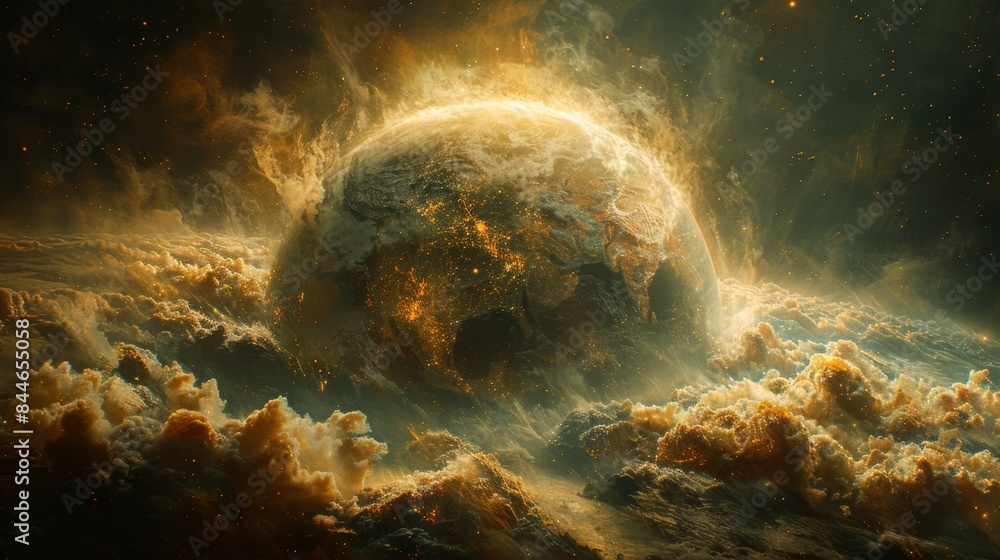 Apocalyptic scene depicting a catastrophic meteor impact on Earth with ...