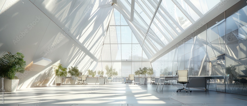 open space office layout with glass roof floods the space, ample space ...
