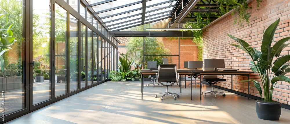 open space office layout with glass roof floods the space, ample space ...
