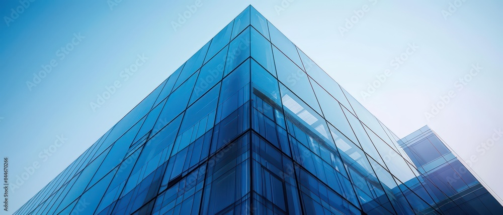 high-tech building boasts a glass facade adorned with aluminum panels ...