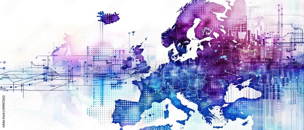 map of Europe and data, business modern technology, mechanical designs ...