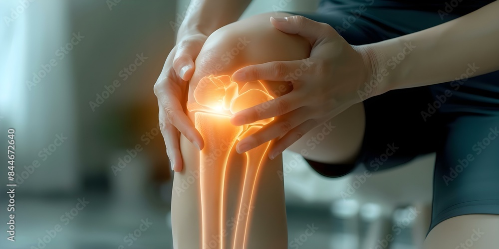 Illustration showing knee instability and swelling due to ACL tear. Concept ACL Tear, Knee ...