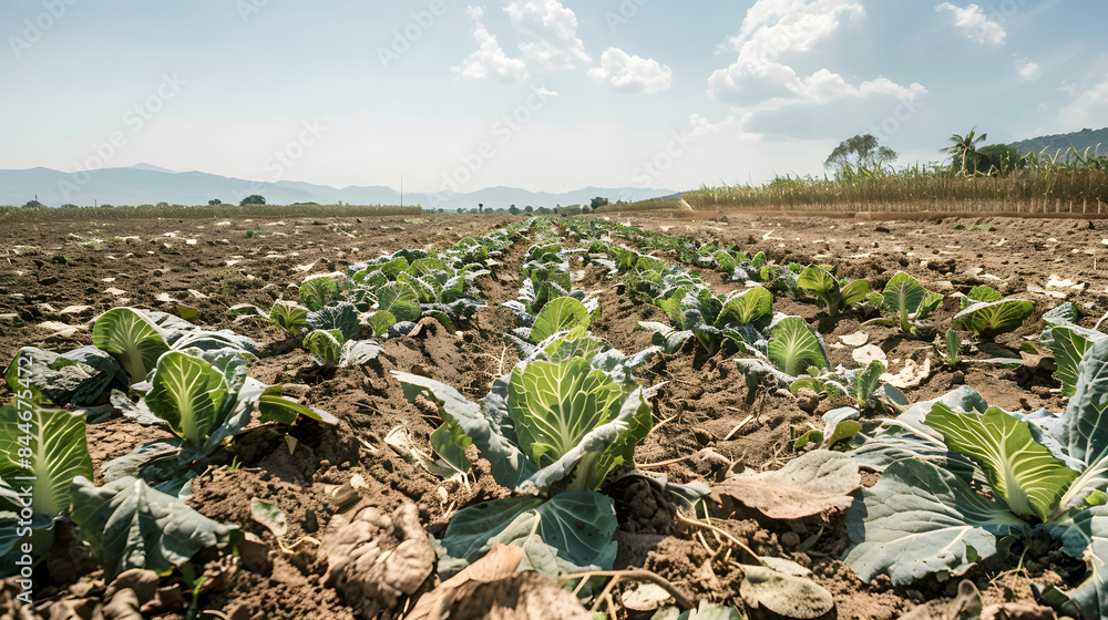 Drought vegetable dry field land cabbage leaf green cole crop white ...