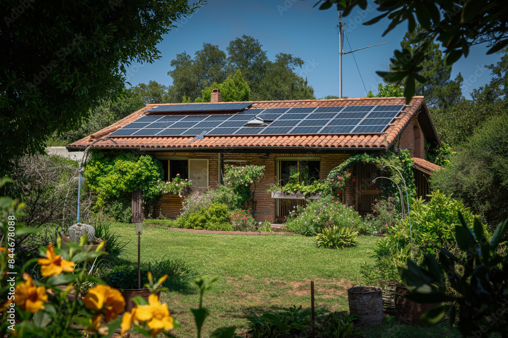 solar powered home with a garden in the front yard an ultra realistic ...