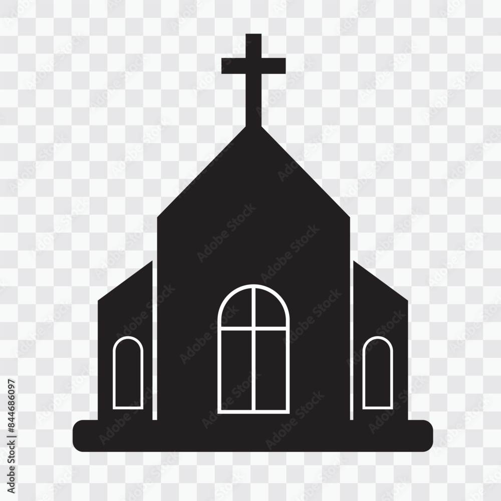 Catholic church icon, vector, silhouette. Church building icon on ...