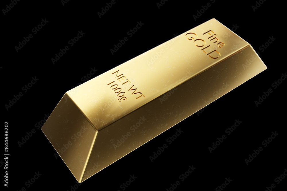 Fine gold. Aurum bullion 1000 grams. Gold bar isolated on black. Golden ...