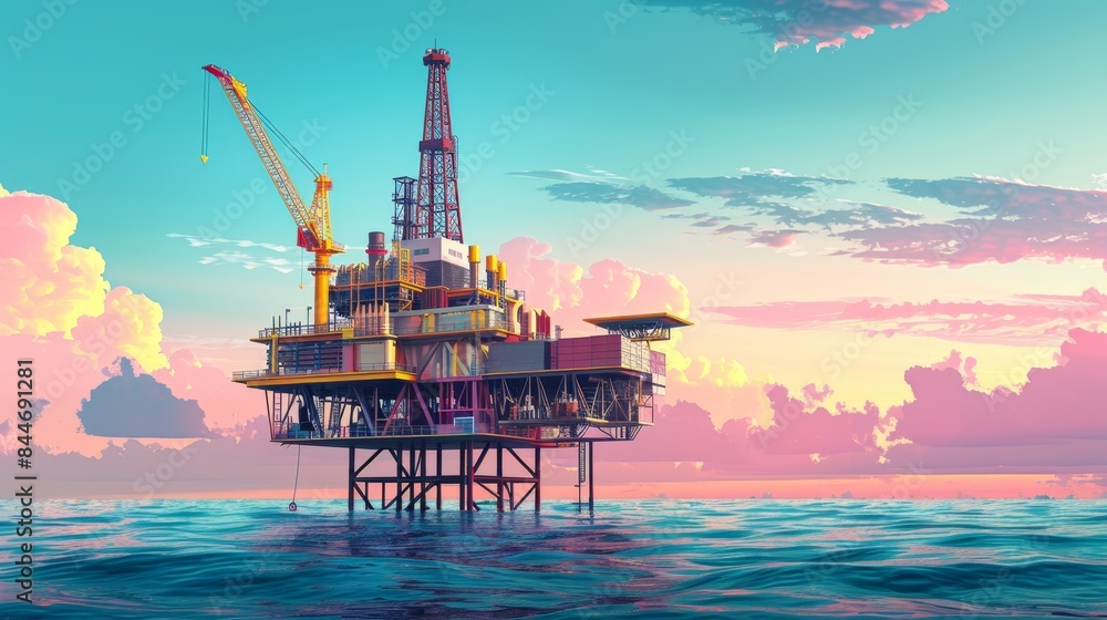 Vibrant Marine Oil Rig Deepwater Drilling for Energy Extraction with ...