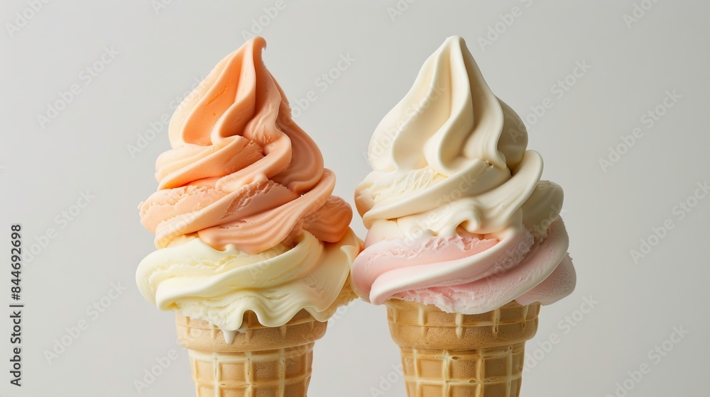 soft serve ice cream, 2 flavour twist in one cone, promotional photo ...