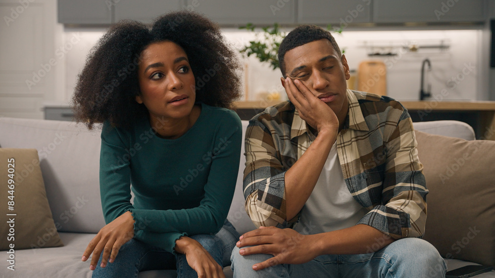 African American family ethnic parents irritated by child bad behavior ...