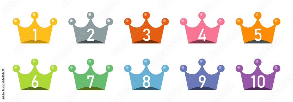 Crown ranking set isolated on a white background. 1st to 10th place set ...
