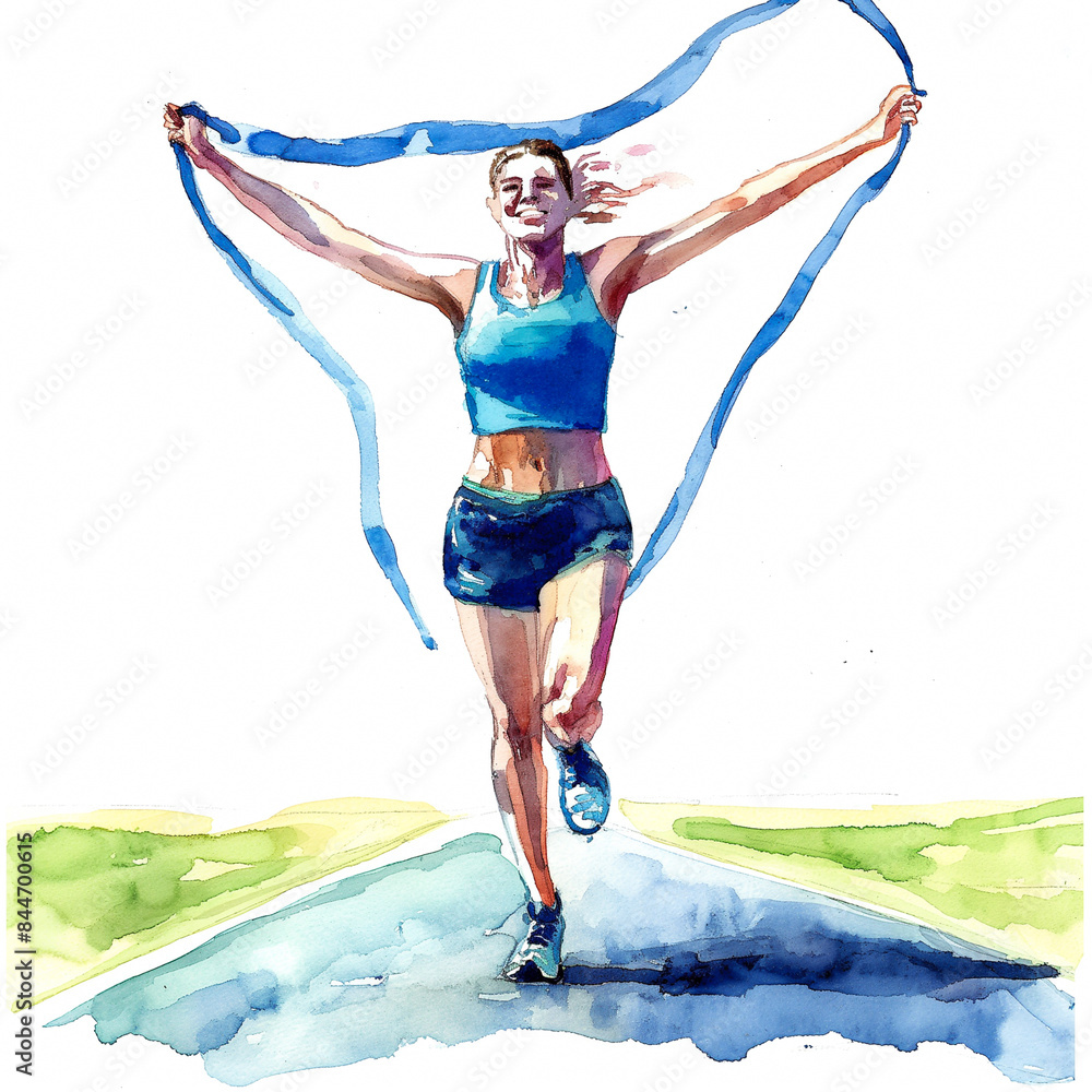 Runner feeling the exhilaration of a personal best at the finish line ...