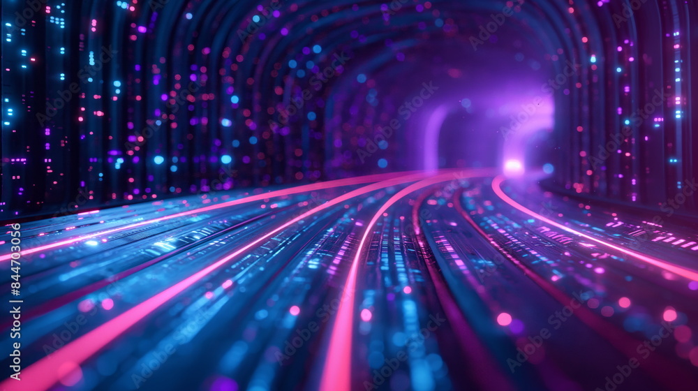Abstract digital background featuring road made of glowing, wavy lines ...