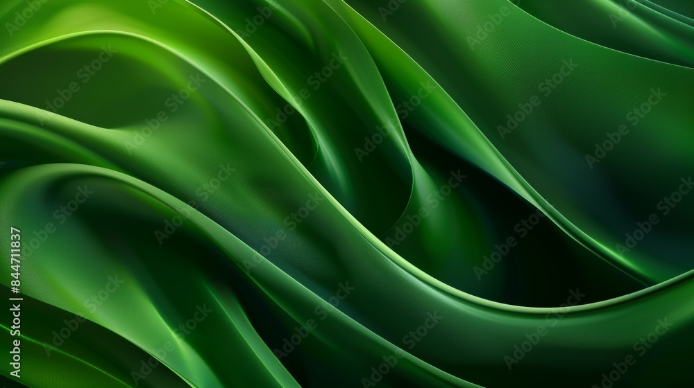 "Dynamic abstract green silk waves background featuring smooth, flowing ...