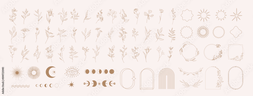 Set of geometric boho design elements icons and symbols. Simple shapes ...