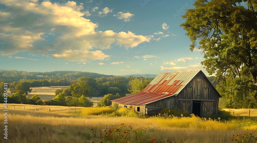 Rustic Countryside Barn A charming rural scene featuring a weathered ...