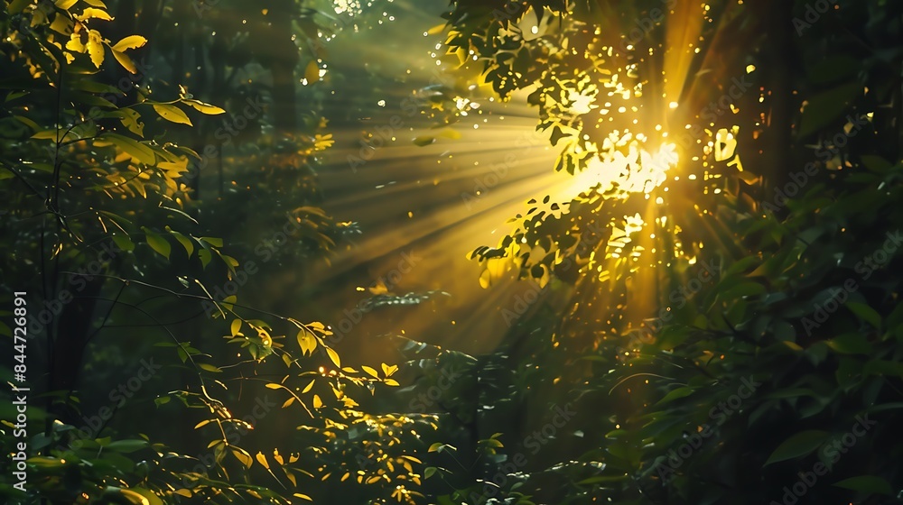 Sunburst Through the Forest A magical moment captured as sunlight ...