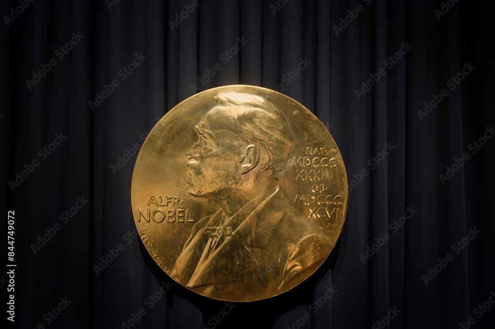 Stockholm, Sweden; Giant replica of the Nobel medal as an enlarged ...