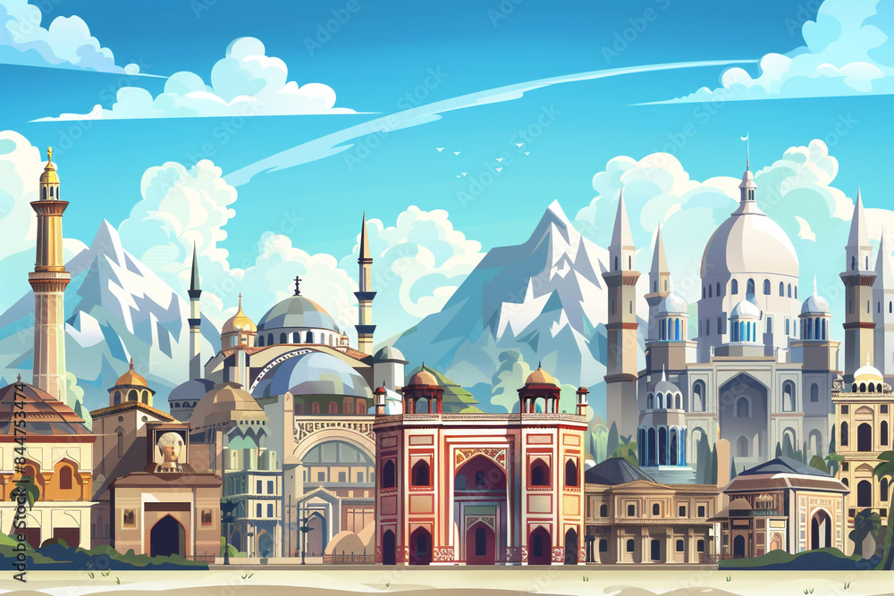 Cultural Landmarks A panoramic view of cultural landmarks and monuments ...