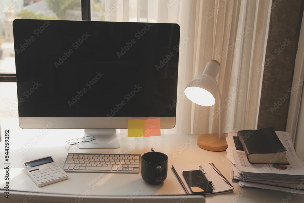 messy office workspace. Messy and cluttered office desk. Messy business ...