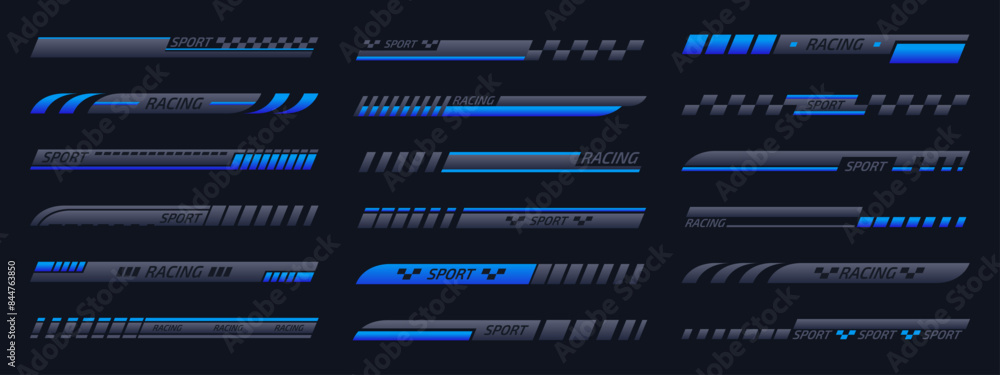 Extreme sport decals. Tuning racing car or moto striped vehicle blue ...