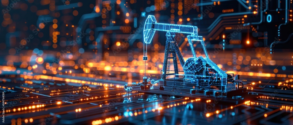 Futuristic digital representation of an oil drilling rig concept with ...