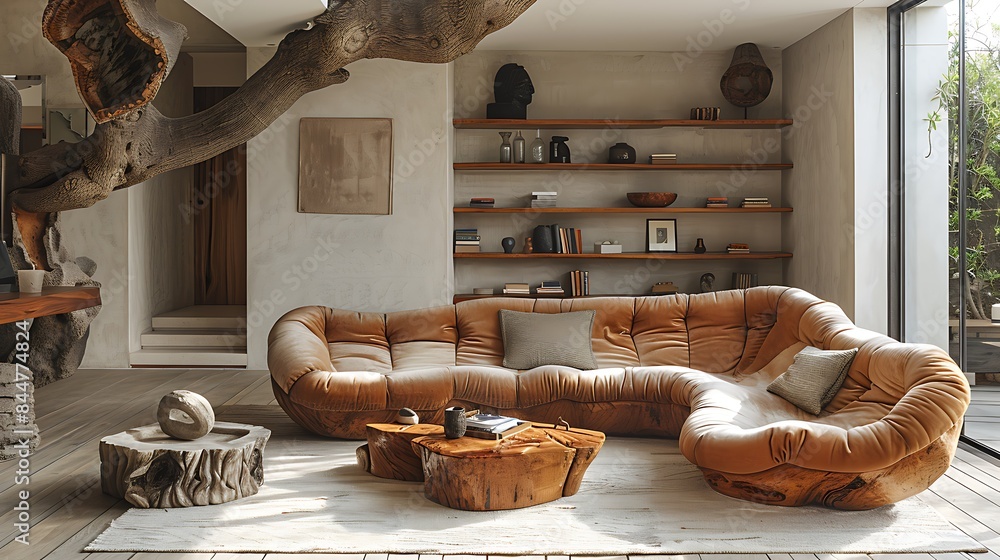 Modern interior design of a cozy living room with natural elements and ...