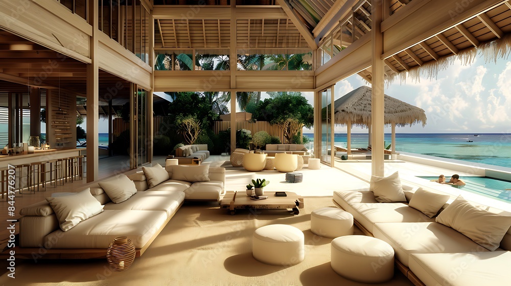 Maldivian living room. Maldives. Luxurious beachfront villa interior ...