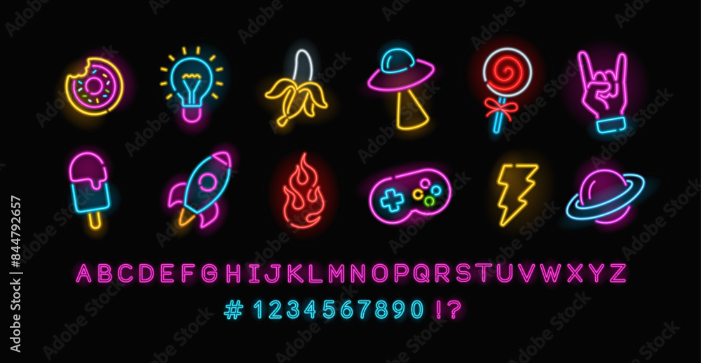 Perfect Neon Sign set 12 on black background. Editable neon icons set ...
