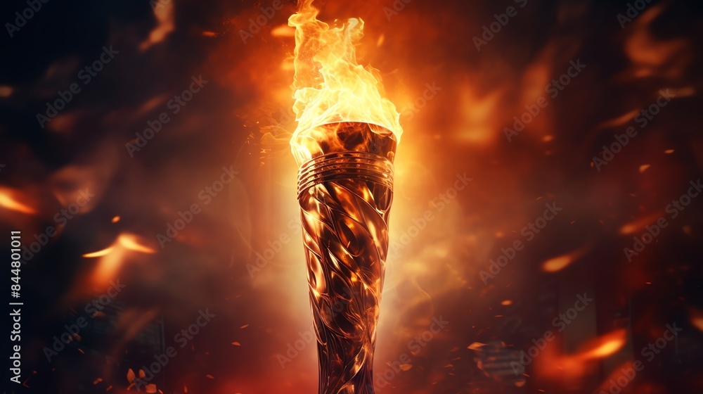 Olympic torch being lit, symbolizing the start of the games with a ...